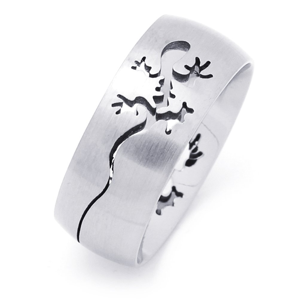 DoubleAccent 9MM Stainless Steel Cut-Out Lizard Comfort Fit Wedding Band Ring (Size 7 to 14) Size 11