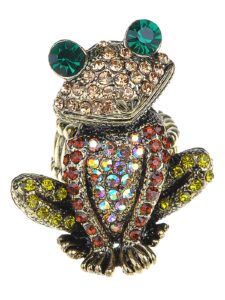 alilang adjustable antique golden tone multicolored rhinestones frog toad ring