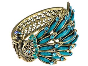 alilang womens antique golden tone peacock bracelet bangle with turquoise blue gems, blue