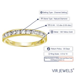 Vir Jewels 1/2 carat (ctw) Diamond Wedding Anniversary Band for Women, Half Eternity Round Diamond Engagement Ring 14K Yellow Gold Channel Set 0.50 cttw, Size 6