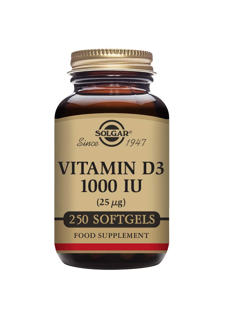 Solgar Vitamin D3 (Cholecalciferol) 25 MCG (1000 IU), 250 Softgels - Helps Maintain Healthy Bones & Teeth - Immune System Support - Non-GMO, Gluten Free, Dairy Free - 250 Servings