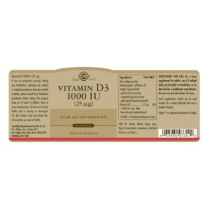 Solgar Vitamin D3 (Cholecalciferol) 25 MCG (1000 IU), 250 Softgels - Helps Maintain Healthy Bones & Teeth - Immune System Support - Non-GMO, Gluten Free, Dairy Free - 250 Servings