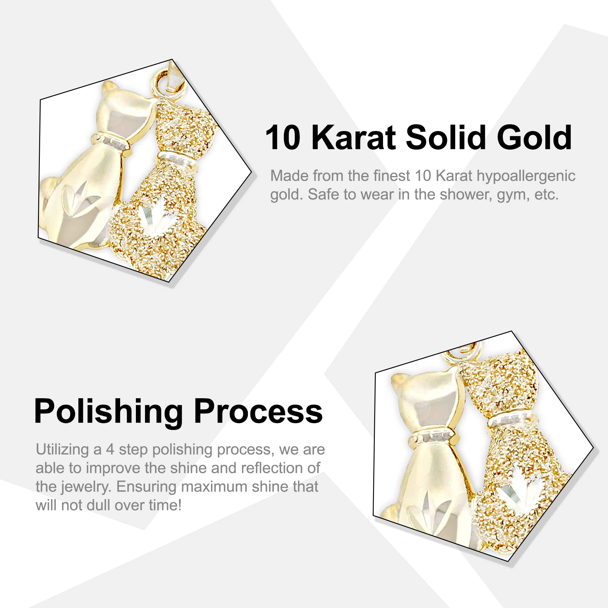 Gold Sitting Cats Charm - 10 Karat Solid Gold - Cat Jewelry (Style 1)