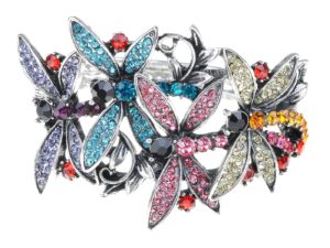 alilang womens silvery tone shine colorful crystal rhinestone flying dragonfly firefly insect cuff bangle bracelet