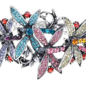 Alilang Womens Silvery Tone Shine Colorful Crystal Rhinestone Flying Dragonfly Firefly Insect Cuff Bangle Bracelet