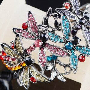 Alilang Womens Silvery Tone Shine Colorful Crystal Rhinestone Flying Dragonfly Firefly Insect Cuff Bangle Bracelet