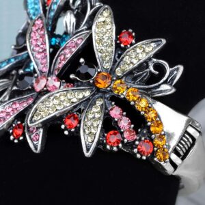 Alilang Womens Silvery Tone Shine Colorful Crystal Rhinestone Flying Dragonfly Firefly Insect Cuff Bangle Bracelet