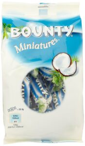 bounty miniatures 150g milk chocolate bars, filled with juicy coconut cream, 130g