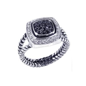 doubleaccent sterling silver ring white & black cz rope design band womens ring 14mm (size 5 to 9), 5