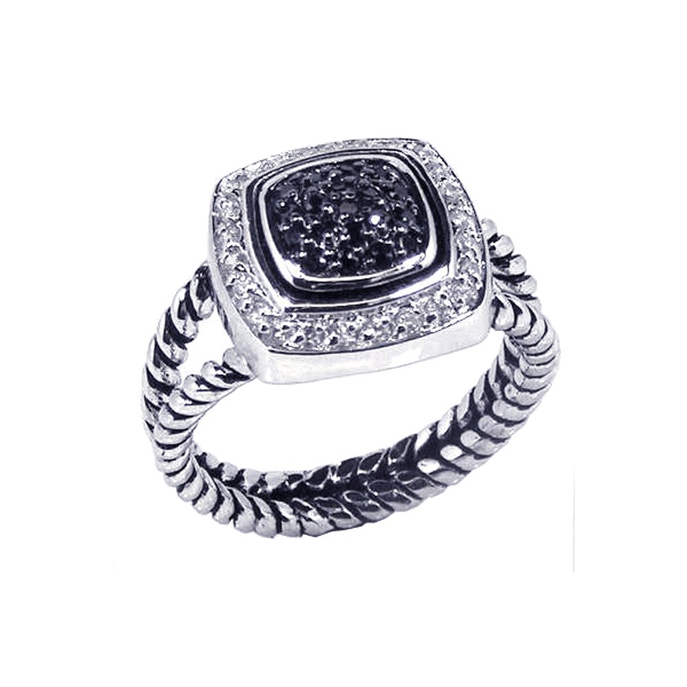 DoubleAccent Sterling Silver Ring White & Black CZ Rope Design Band Womens Ring 14MM (Size 5 to 9), 5