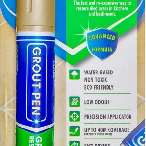 Grout Pen Beige Tile Paint Marker: Waterproof Grout Paint, Tile Grout Colorant and Sealer Pen - Beige, Wide 15mm Tip (20mL)