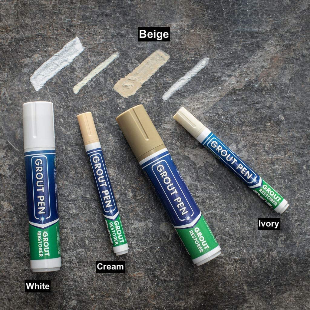 Grout Pen Beige Tile Paint Marker: Waterproof Grout Paint, Tile Grout Colorant and Sealer Pen - Beige, Wide 15mm Tip (20mL)