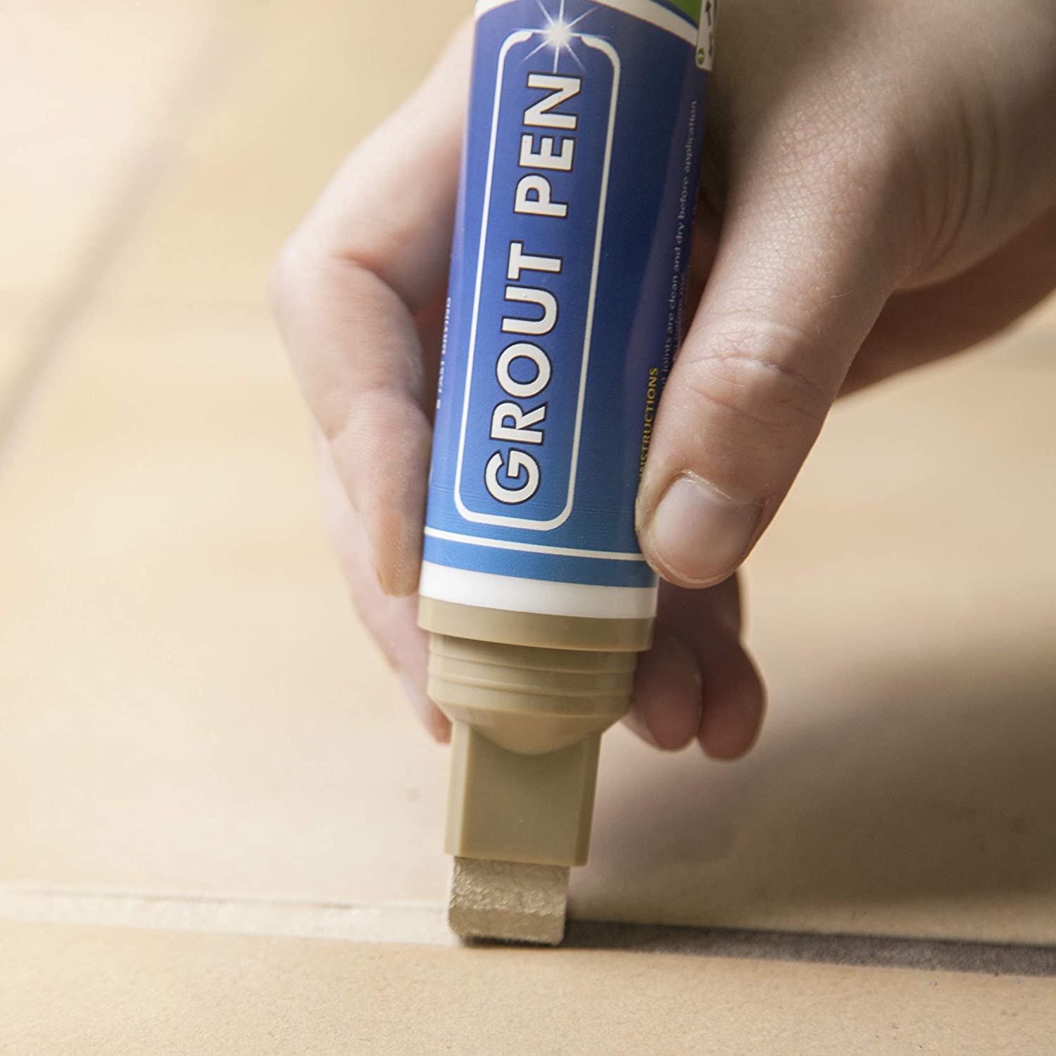 Grout Pen Beige Tile Paint Marker: Waterproof Grout Paint, Tile Grout Colorant and Sealer Pen - Beige, Wide 15mm Tip (20mL)