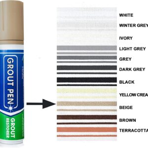 Grout Pen Beige Tile Paint Marker: Waterproof Grout Paint, Tile Grout Colorant and Sealer Pen - Beige, Wide 15mm Tip (20mL)