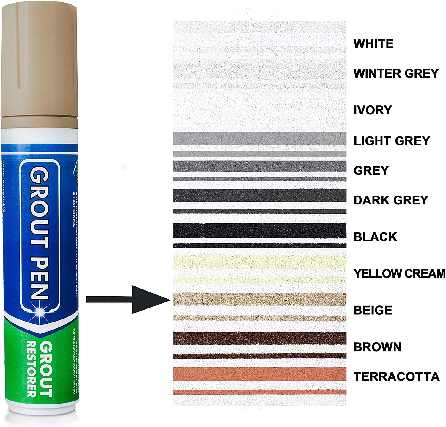 Grout Pen Beige Tile Paint Marker: Waterproof Grout Paint, Tile Grout Colorant and Sealer Pen - Beige, Wide 15mm Tip (20mL)