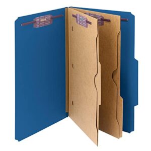 smead pressboard classification file folder with safeshield fasteners, 2 pocket dividers, 2" expansion, legal size, dark blue, 10 per box (19077)