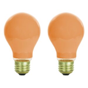 sunlite 40a/o/2pk incandescent 40-watt, medium based, a19 colored bulb, orange, 2-pack