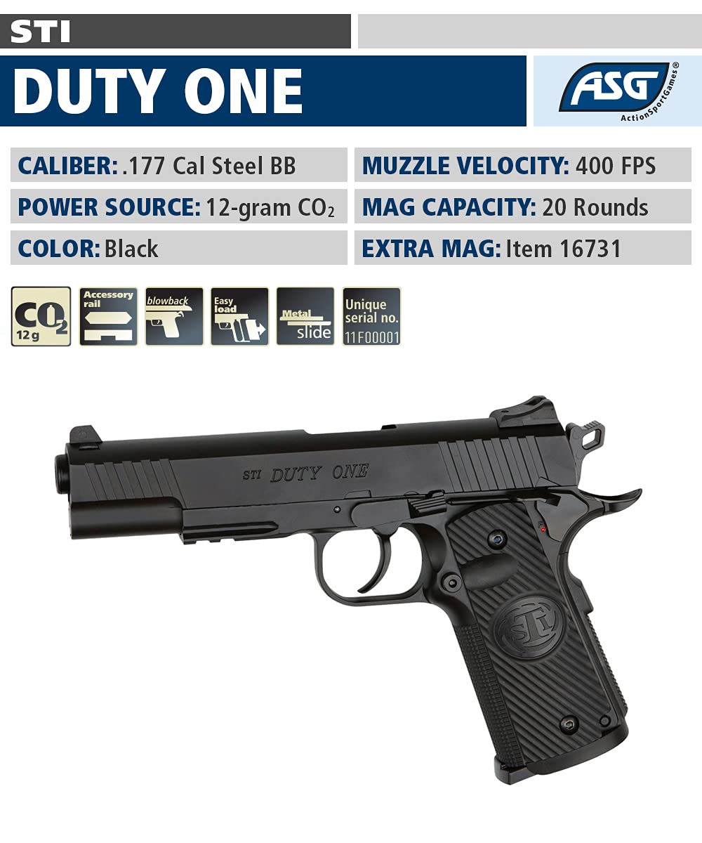 ASG STI Duty One Black .177 Caliber Steel BB Gun Air Pistol, Blowback