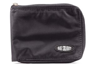 big skinny men's zippered bi-fold slim wallet, holds up to 25 cards, black