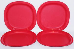 tupperware set of 4 microwave luncheon plates 9.5" square red