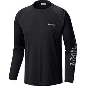 Columbia Men's Terminal Tackle Long Sleeve Fishing Shirt, Black/Cool Grey Logo, Large