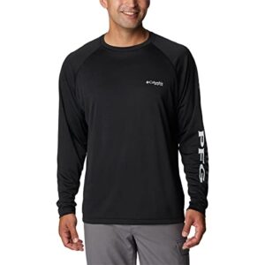 columbia men's terminal tackle long sleeve fishing shirt, black/cool grey logo, large