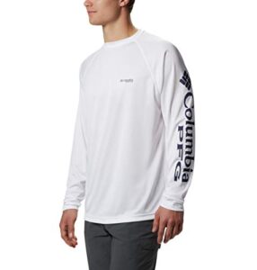 columbia men's terminal tackle long sleeve fishing shirt, white/nightshade logo, medium