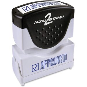 accu-stamp2 message stamp with shutter, 1-color, approved, 1-5/8" x 1/2" impression, pre-ink, blue ink (035575)