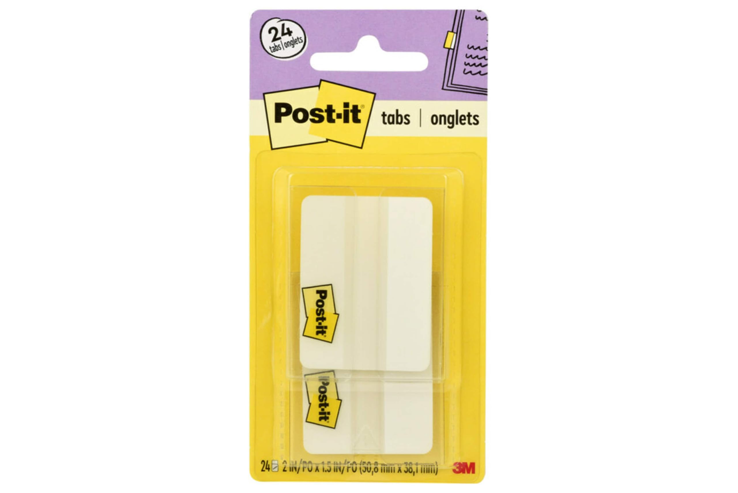 Post-it Tabs, 2 in Solid, White, 12 Tabs/On-The-Go Dispenser, 2 Dispensers/Pack (686-24WE)