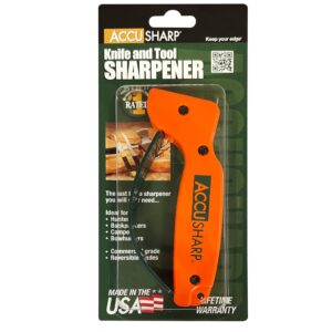 AccuSharp Knife Sharpener, Ergonomic Comfortable Handle, Compact & Easy to Use, Restore and Hone Straight & Serrated Knives, Blaze Orange