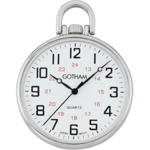 gotham men's silver-tone ultra thin railroad open face quartz pocket watch # gwc15026s