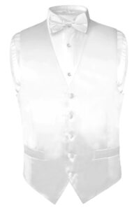 biagio men's silk dress vest & bow tie solid white color bowtie set sz xl