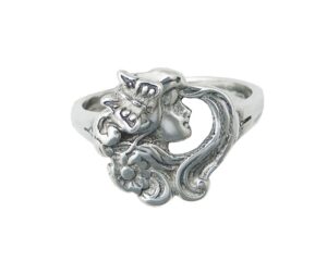 sterling silver long haired woman ring with butterfly on head size 7