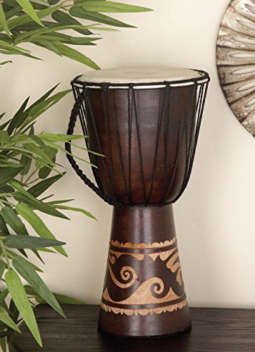 Deco 79 Wood Drum Handmade Decorative Sculpture Djembe Home Decor Statue with Rope Accents, Accent Figurine 9" x 10" x 16", Brown