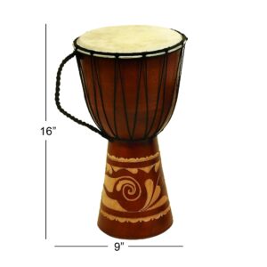 Deco 79 Wood Drum Handmade Decorative Sculpture Djembe Home Decor Statue with Rope Accents, Accent Figurine 9" x 10" x 16", Brown