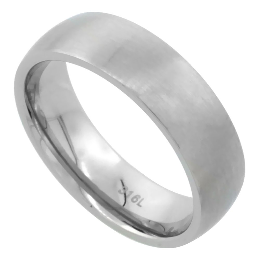 Surgical Stainless Steel 6mm Domed Wedding Band Thumb Ring Comfort-Fit Matte Finish, size 10.5