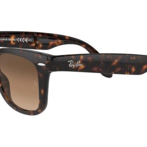 Ray-Ban RB4105 Folding Wayfarer Polarized Sunglasses, Light Havana/Brown Gradient I, 54 mm