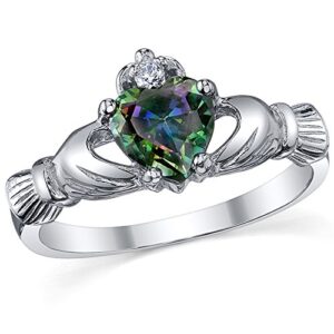 sterling silver 925 irish claddagh friendship & love mystic rainbow simulated topaz color heart cubic zirconia ring 8