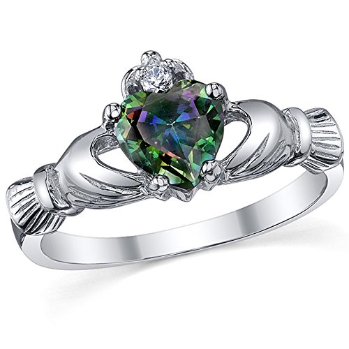 Sterling Silver 925 Irish Claddagh Friendship & Love Mystic Rainbow Simulated Topaz Color Heart Cubic Zirconia Ring 8