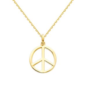 the world jewelry center 14k real yellow gold peace sign pendant with 0.9mm cable chain necklace - 16"