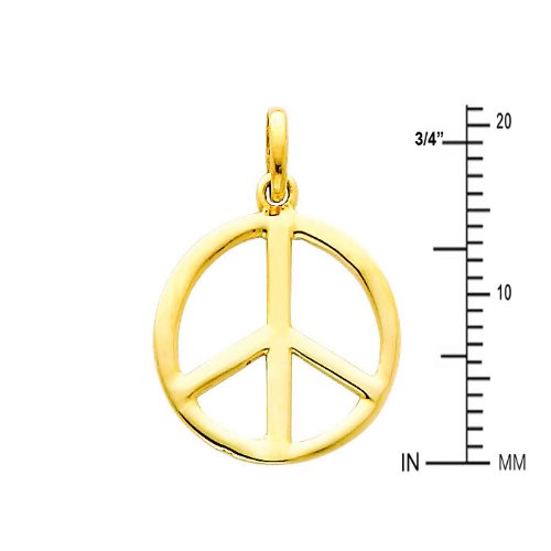 The World Jewelry Center 14k REAL Yellow Gold Peace Sign Pendant with 0.9mm Cable Chain Necklace - 16"