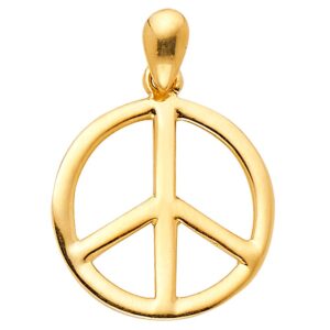 The World Jewelry Center 14k REAL Yellow Gold Peace Sign Pendant with 0.9mm Cable Chain Necklace - 16"