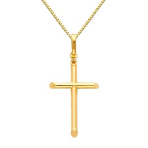 the world jewelry center 14k real yellow gold religious cross pendant with 0.8mm box link chain necklace - 16"