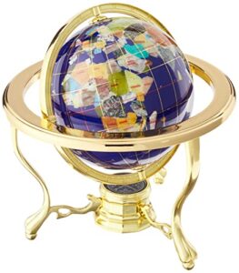 unique art 10-inch by 6-inch blue lapis ocean table top gemstone world globe with gold tripod