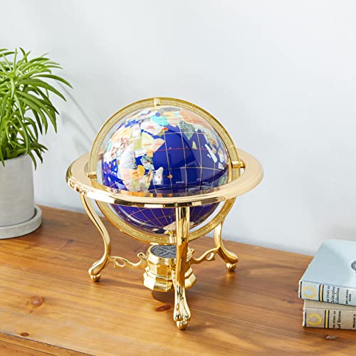 Unique Art 10-Inch by 6-Inch Blue Lapis Ocean Table Top Gemstone World Globe with Gold Tripod