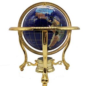 Unique Art 10-Inch by 6-Inch Blue Lapis Ocean Table Top Gemstone World Globe with Gold Tripod