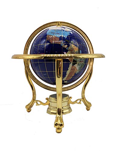 Unique Art 10-Inch by 6-Inch Blue Lapis Ocean Table Top Gemstone World Globe with Gold Tripod