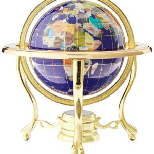 Unique Art 10-Inch by 6-Inch Blue Lapis Ocean Table Top Gemstone World Globe with Gold Tripod