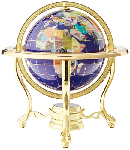 Unique Art 10-Inch by 6-Inch Blue Lapis Ocean Table Top Gemstone World Globe with Gold Tripod