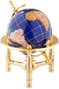 unique art 6-inch by blue lapis ocean mini table top gemstone world globe with gold tripod